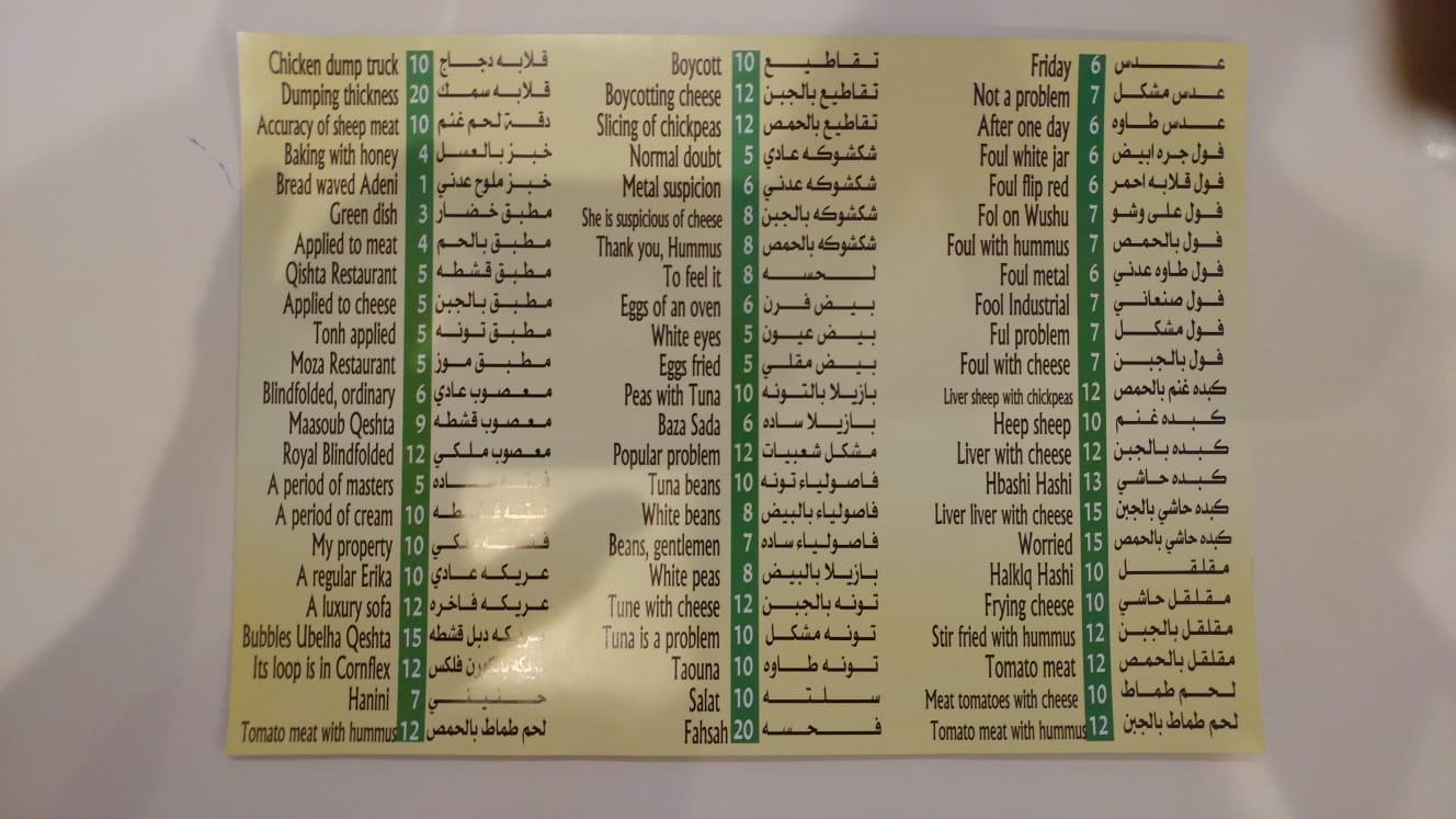 Arabic menu vs Google translate... - Shahid Bolsen